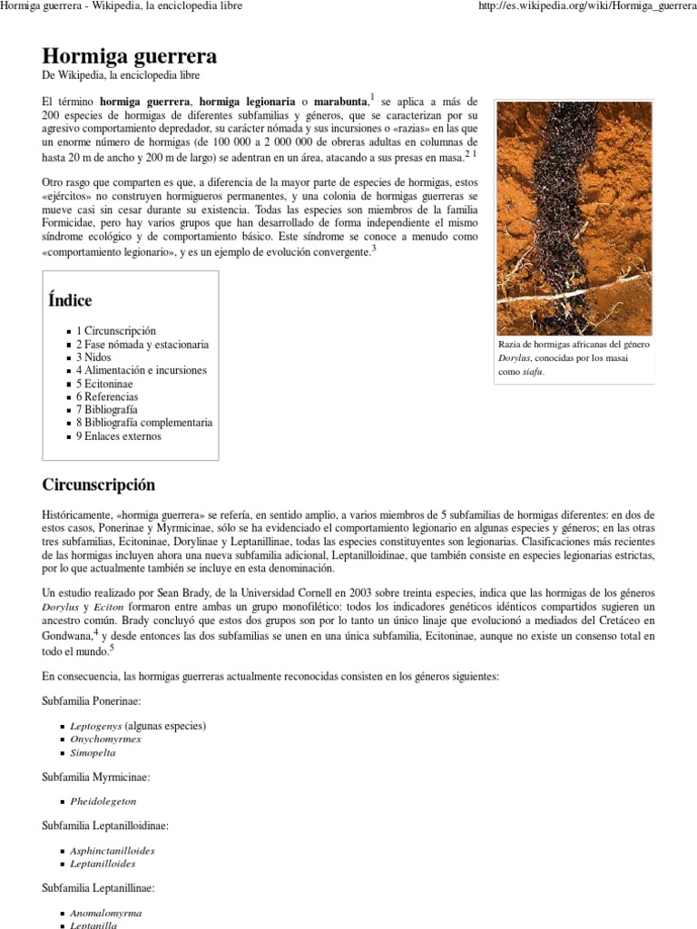 Hormiga Guerrera - Wikipedia, La Enciclopedia Libre | PDF | Entomología ...