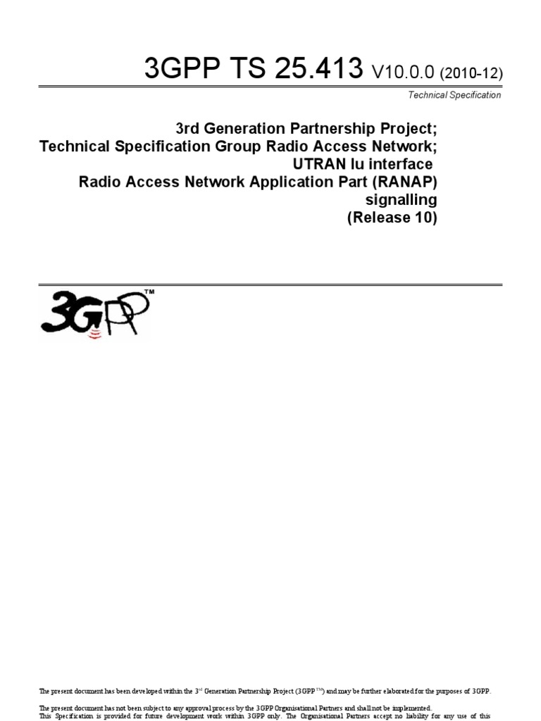 3GPP TS 25.413 V10.0.0 - UTRAN Iu Interface RANAP Signalling (Rel 10 ...