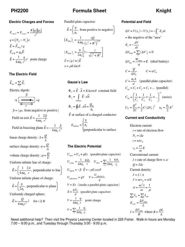 University Physics Equation Sheet | PDF | Quantity | Mass