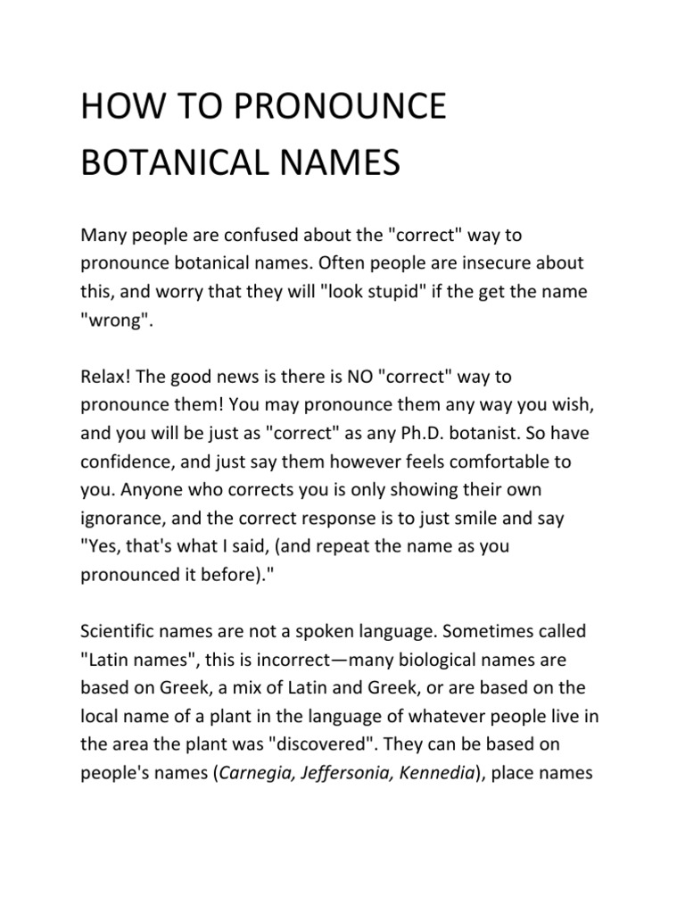 How To Pronounce Botanical Names | PDF | Languages | Language Arts ...