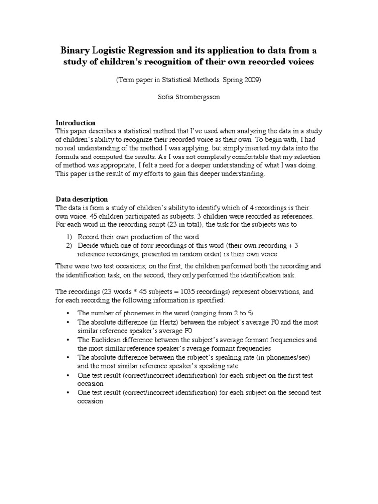 Binary Logistic Regression and Its Application | PDF | Logistic ...