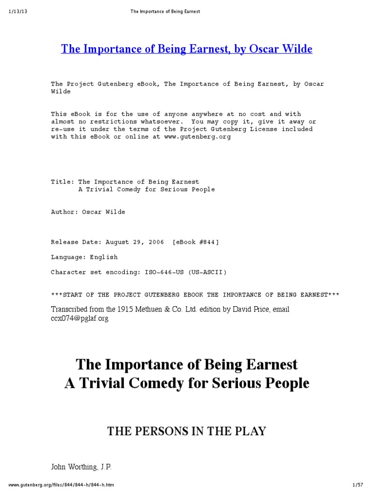 The Importance of Being Earnest | PDF | The Importance Of Being Earnest
