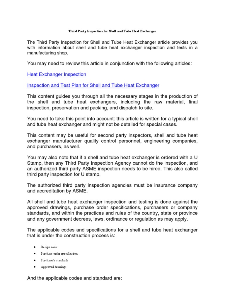 Shell and Tube Heat Exchanger Inspection | PDF | Heat Exchanger | Welding