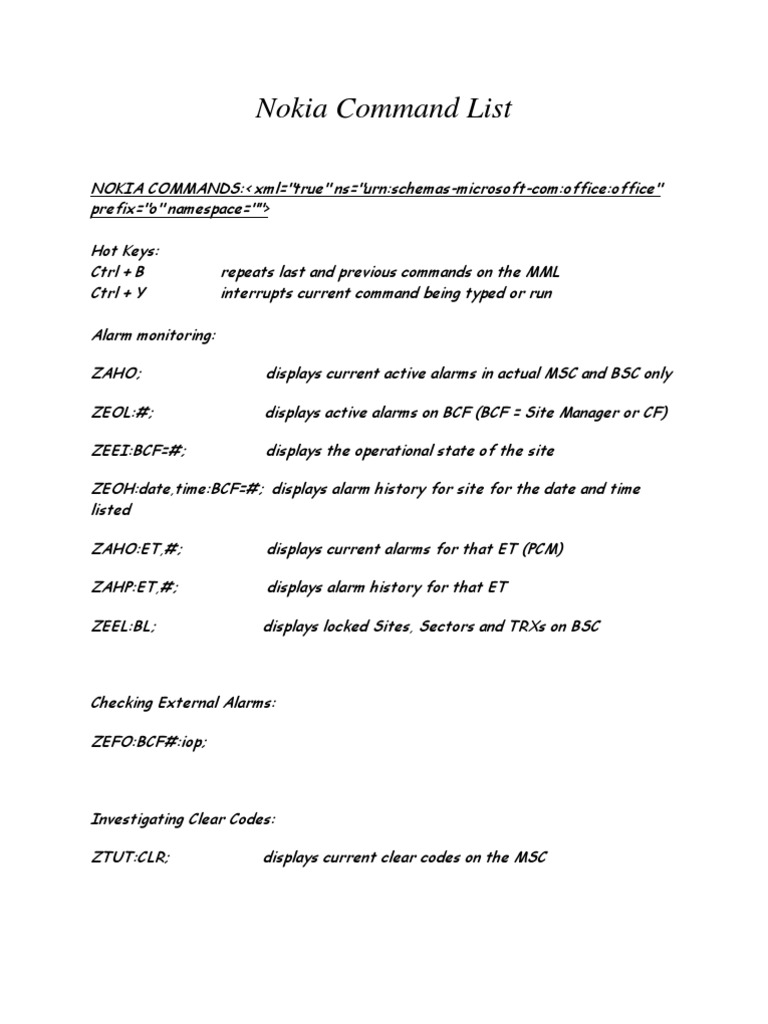 Nokia Command List.docx | Telecommunications | Software