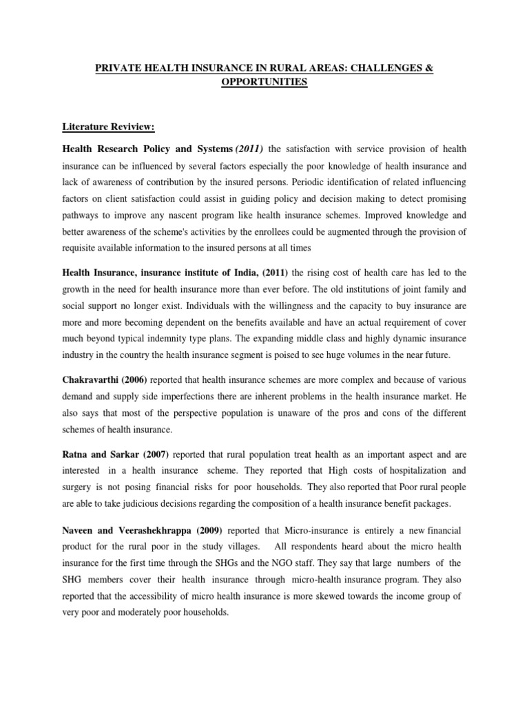 Private Health Insurance in Rural Areas: Challenges & Opportunities ...