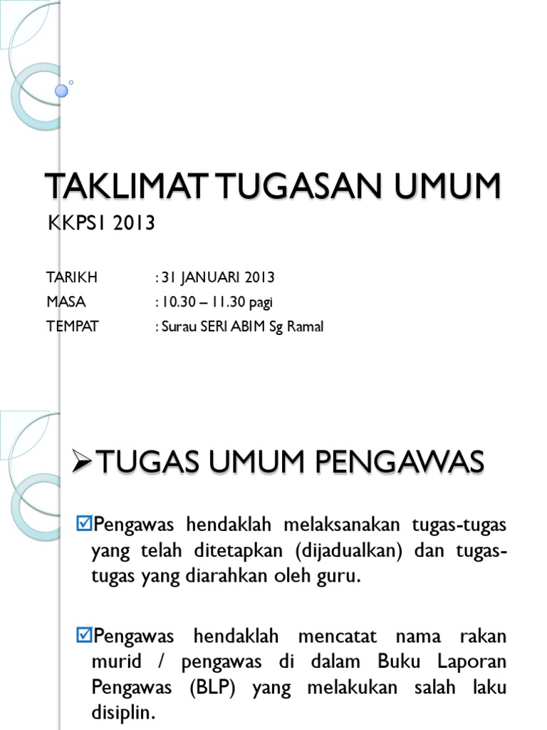 Contoh Handout Taklimat Tugasan Umum Pengawas Sekolah | PDF