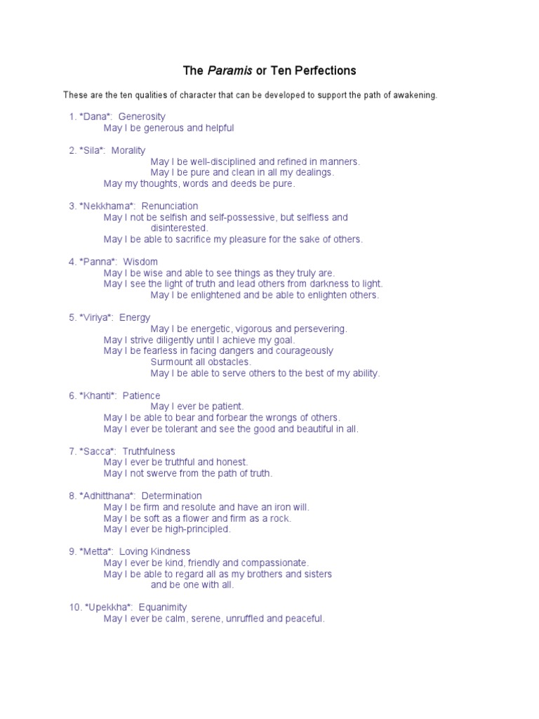 The Paramis or Ten Perfections | PDF | Bodhisattva | Noble Eightfold Path