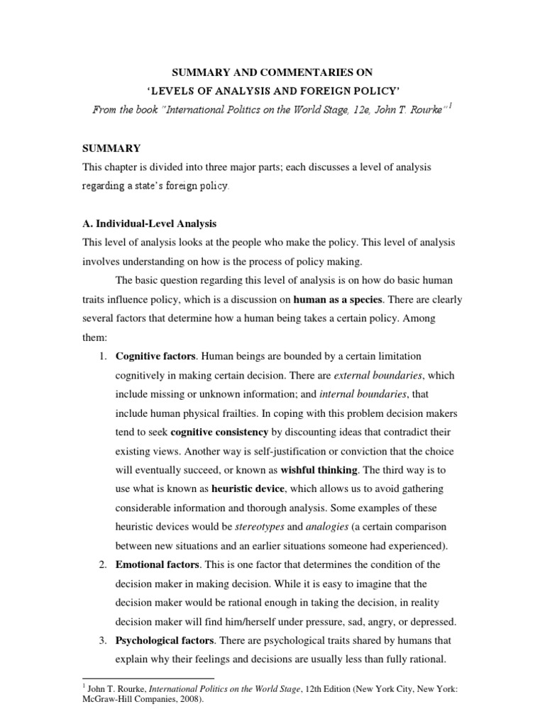 The Three Levels of Analysis in International Relations | PDF ...
