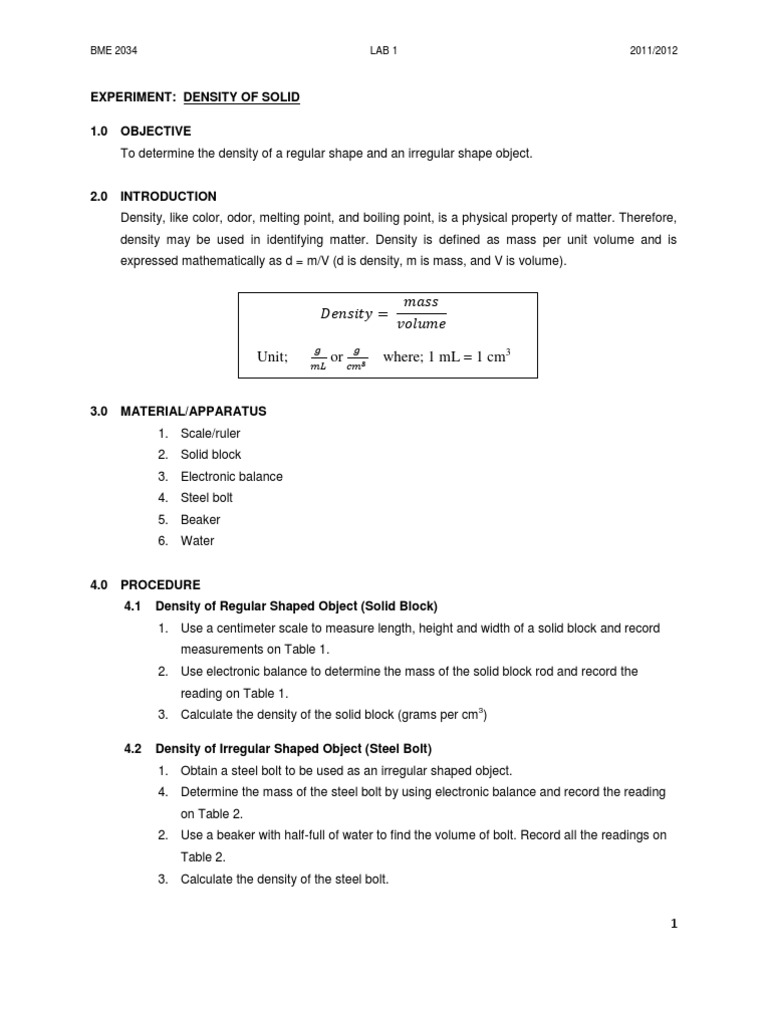 EXPERIMENT Density of Solid | Density | Volume