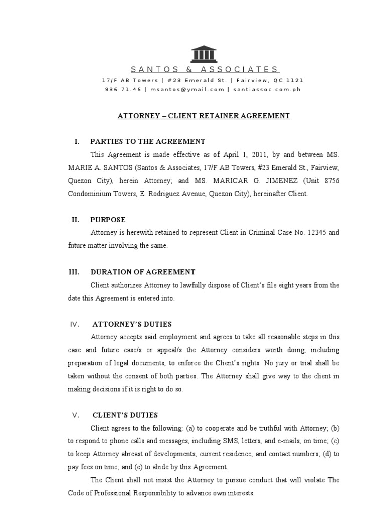 Sample Retainer Agreement | PDF | Lawyer | Fee