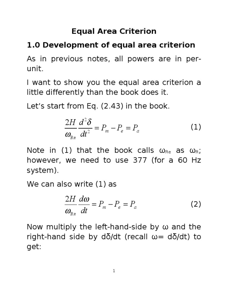 Equal Area Criterion 1.0 Development of Equal Area Criterion | PDF ...