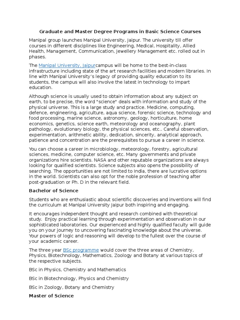 Graduate and Master Degree Programs in Basic Science Courses | PDF ...