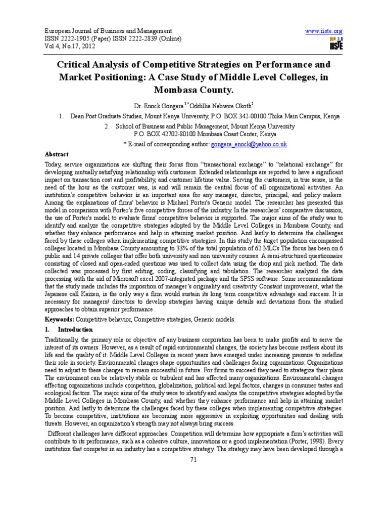 Competitive Strategies | PDF | Competitive Advantage | Strategic Management