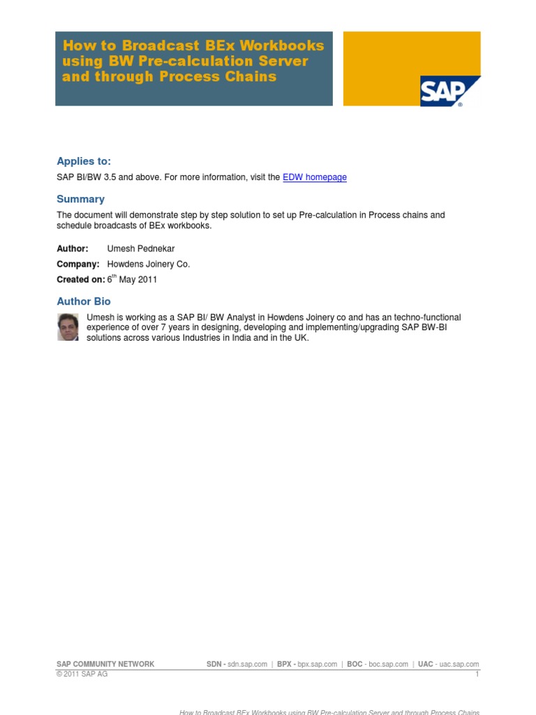 How To Broadcast BEx Workbooks Using BW Pre-Calc Server and Through Process Chains | PDF | Email ...