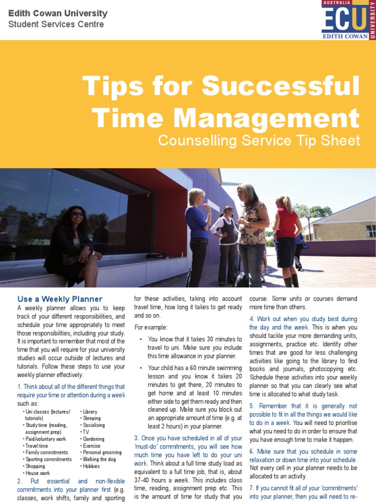 Tips For Successful Time Management: Counselling Service Tip Sheet ...