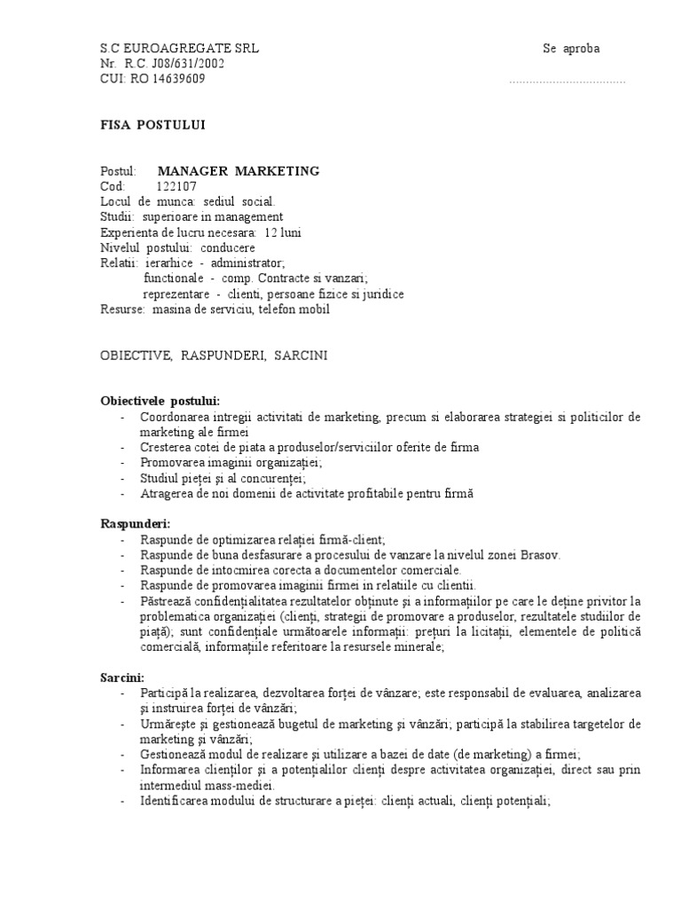 FISA POST - Manager Marketing | PDF