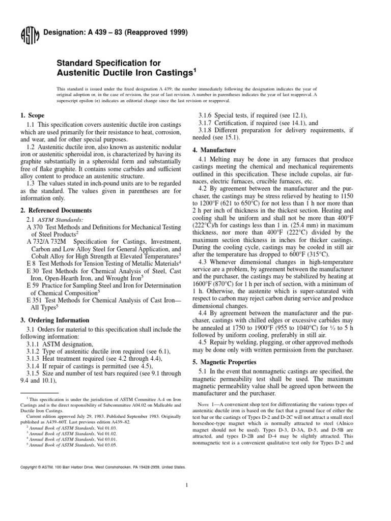 Astm A439 | Casting (Metalworking) | Cast Iron