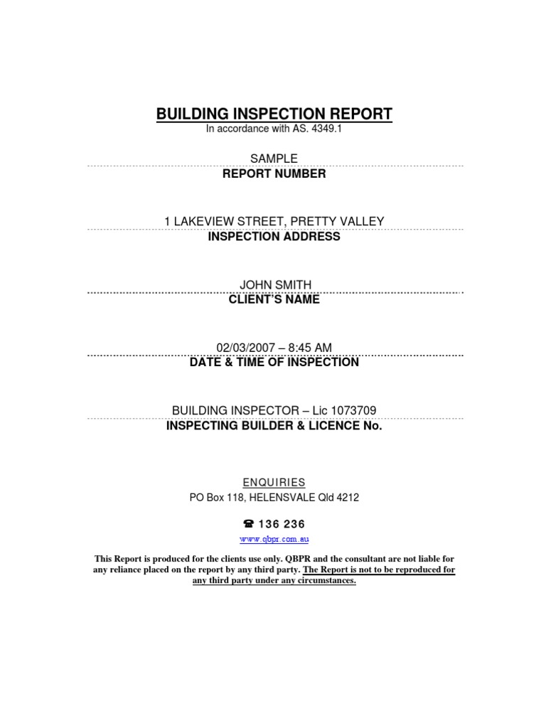 Building Inspection Report: Sample | Download Free PDF | Lumber | Roof