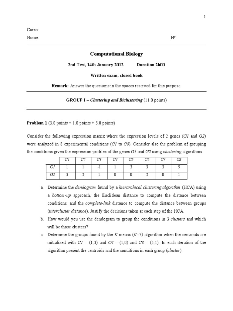 Computational Biology: C1 C2 C3 C4 C5 C6 C7 C8 G1 G2 | PDF | Cluster ...