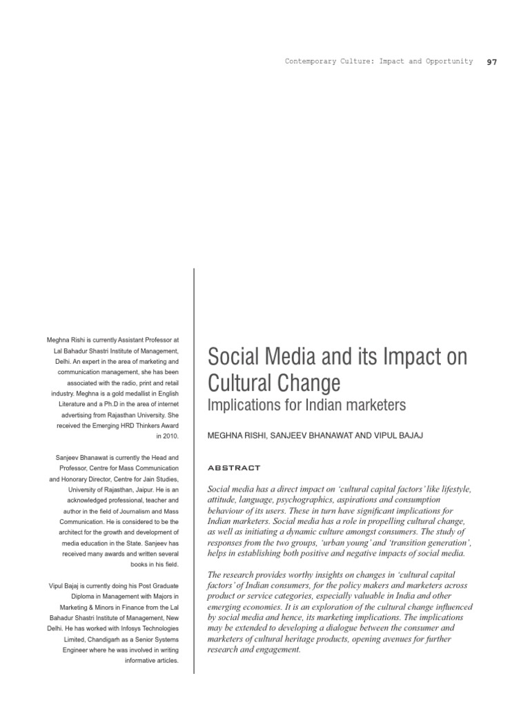 Social Media and Cultural Change | PDF | Social Media | Popular Culture ...
