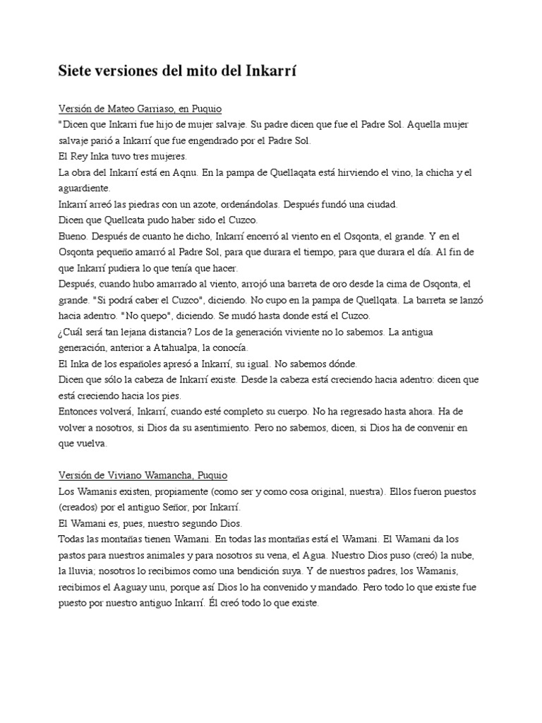 7 Mitos Inkarri | PDF | Imperio Inca | Naturaleza