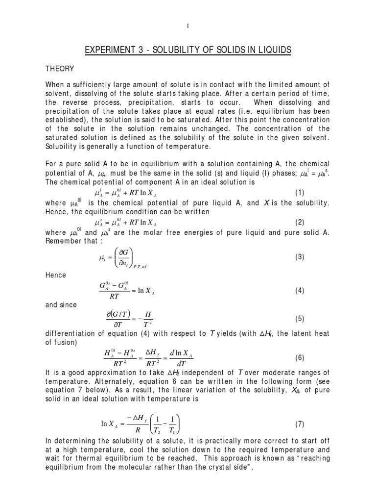Solubility of Solids in Liquids Experiment | PDF | Solubility | Solution