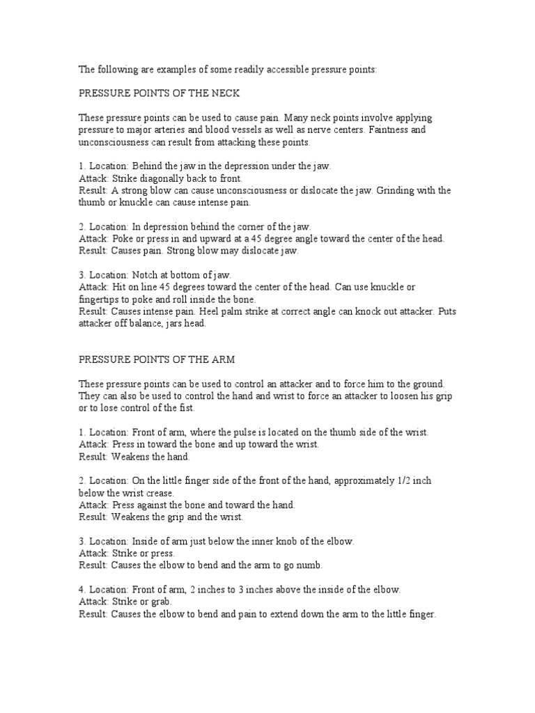 The Following Are Examples of Some Readily Accessible Pressure Points ...