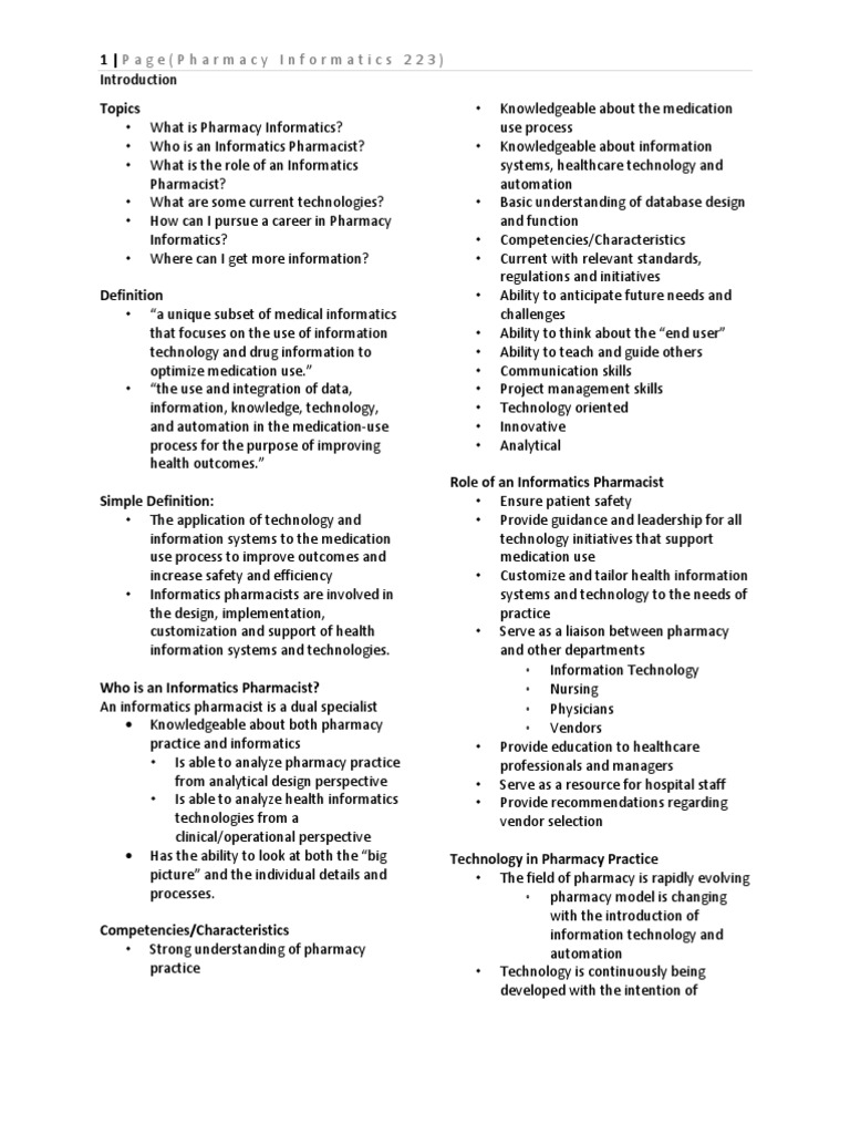 Pharmacy Informatics | PDF | Health Informatics | Healthcare Management