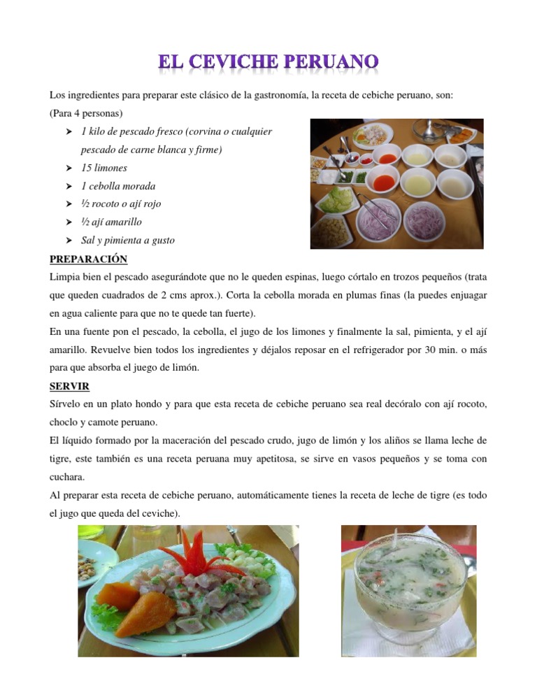 Receta de Ceviche Peruano Clásico | PDF | Cocina, comidas y vino