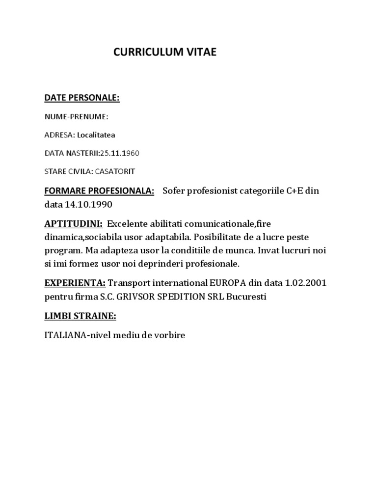 CV Sofer Profesionist cu Experiență | PDF | Recrutement | Documents commerciaux