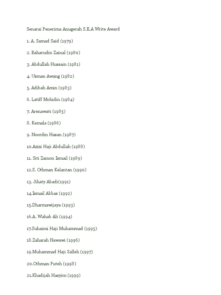 SEA Write Award Winners List | PDF | Travel