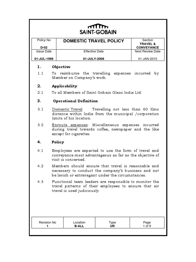 Domestic Travel Policy | PDF | Expense | Public Transport