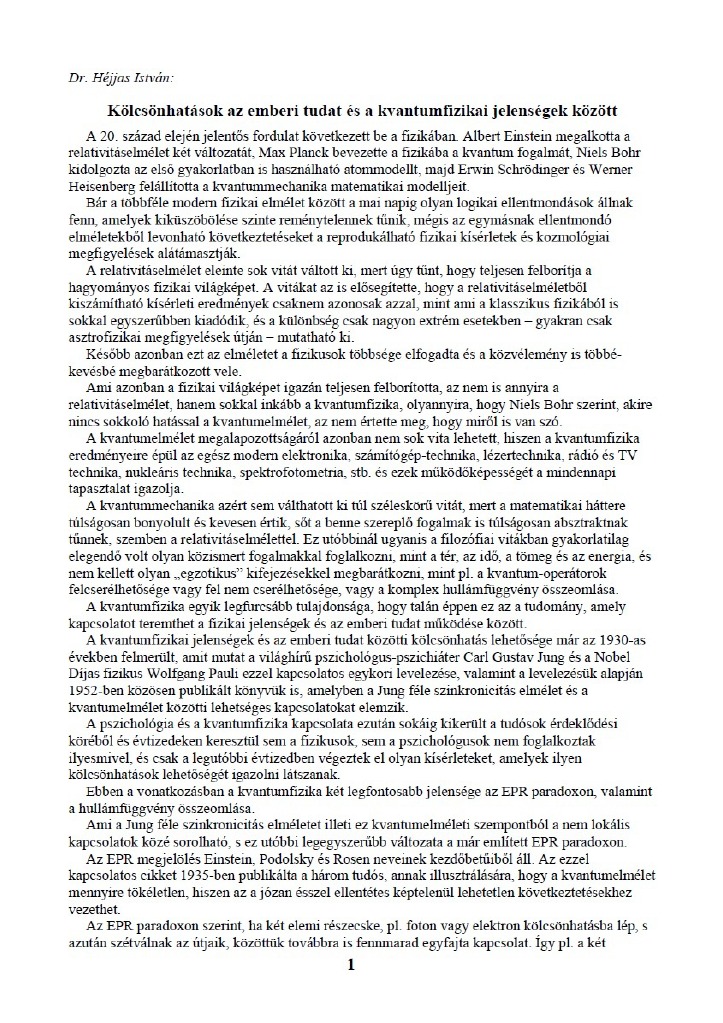 Dr. Héjjas István - Az Emberi Tudat És A Kvantumfizika Jelenségei | PDF