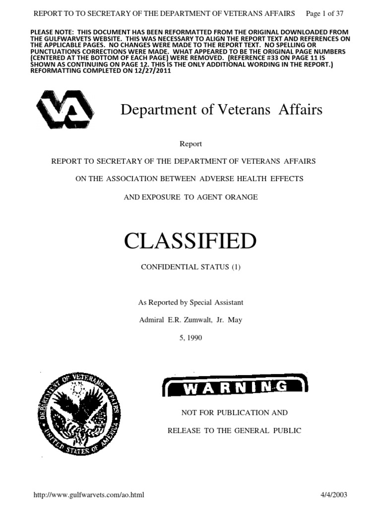 Report To The Secretary of The Department of Veterans Affairs On The ...