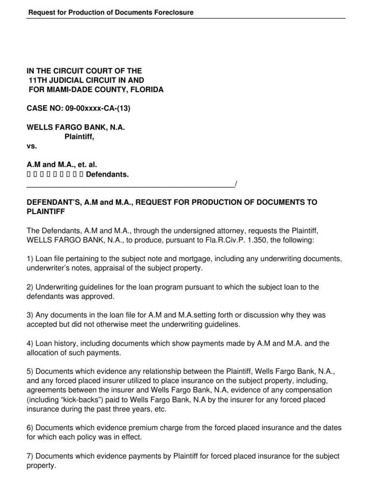 Foreclosure Document Production Request | PDF | Wells Fargo | Foreclosure