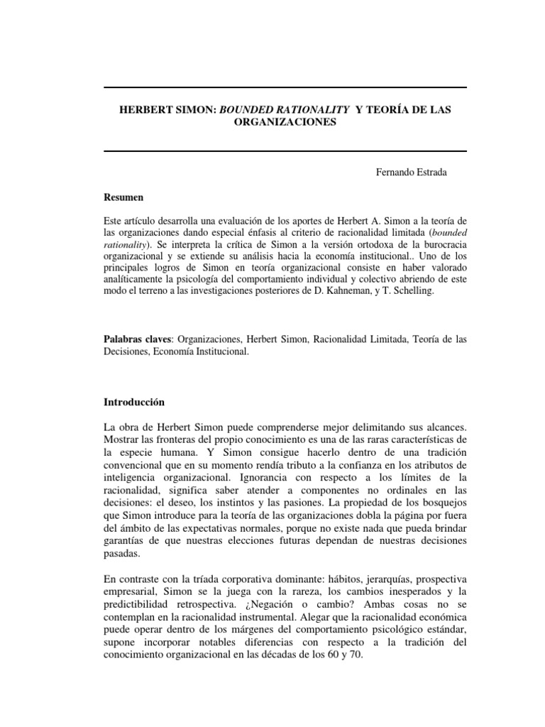 HERBERT SIMON Bounded Rationality | PDF | Toma de decisiones | Racionalidad