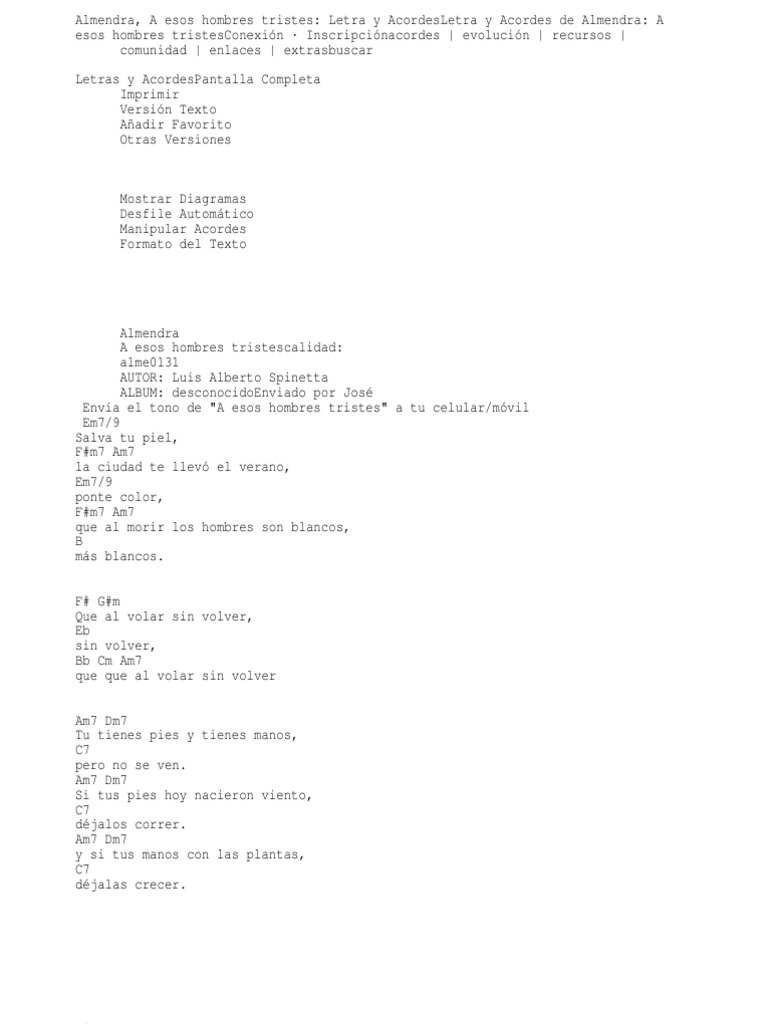 Almendra, A Esos Hombres Tristes Letra y Acordes | PDF