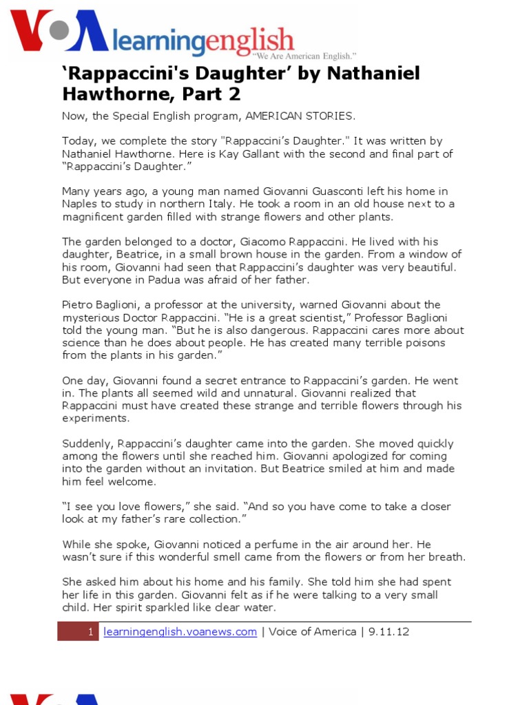 Rappaccini's Daughter' by Nathaniel Hawthorne, Part 2 PDF | PDF