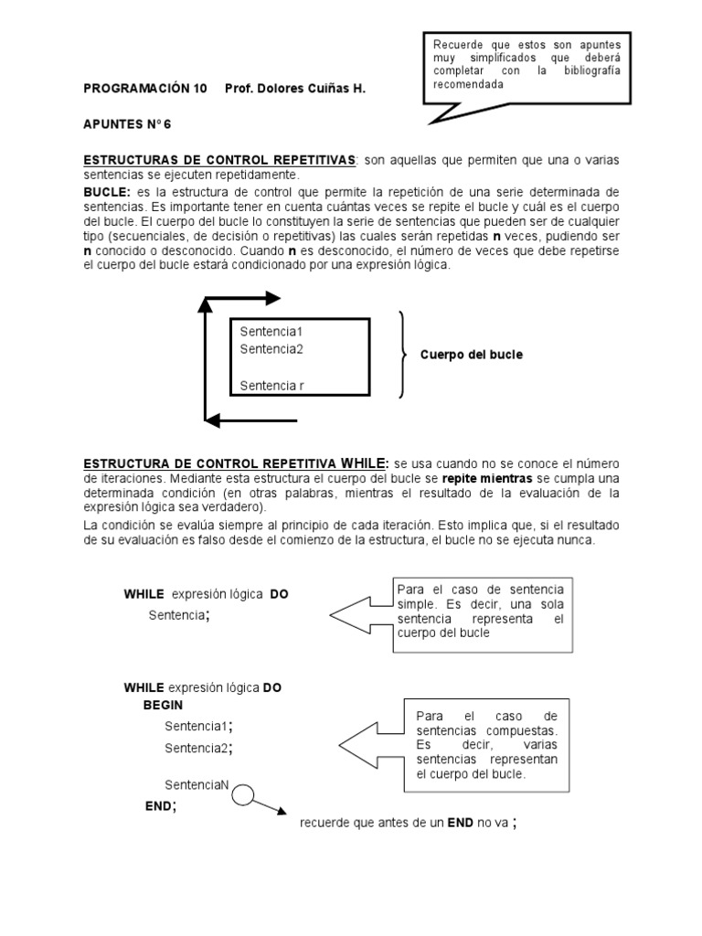 Apunt - 6. Bucles Pascal | PDF | Algoritmos | Flujo de control