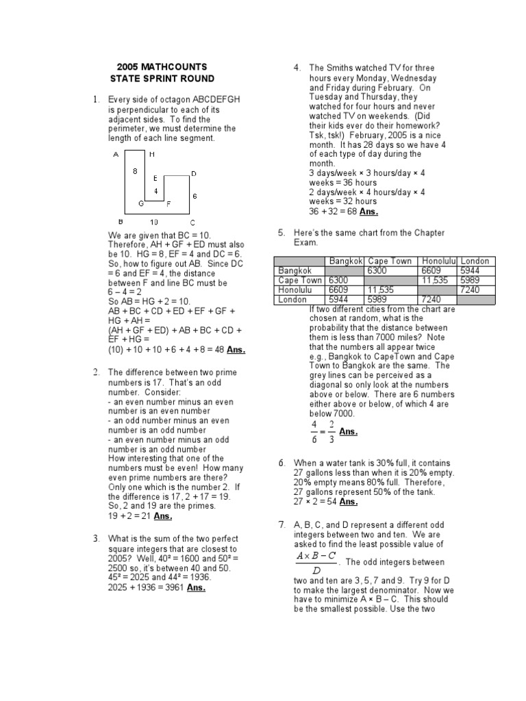 2005 MATHCOUNTS State Sprint Solutions | PDF | Triangle | Circle