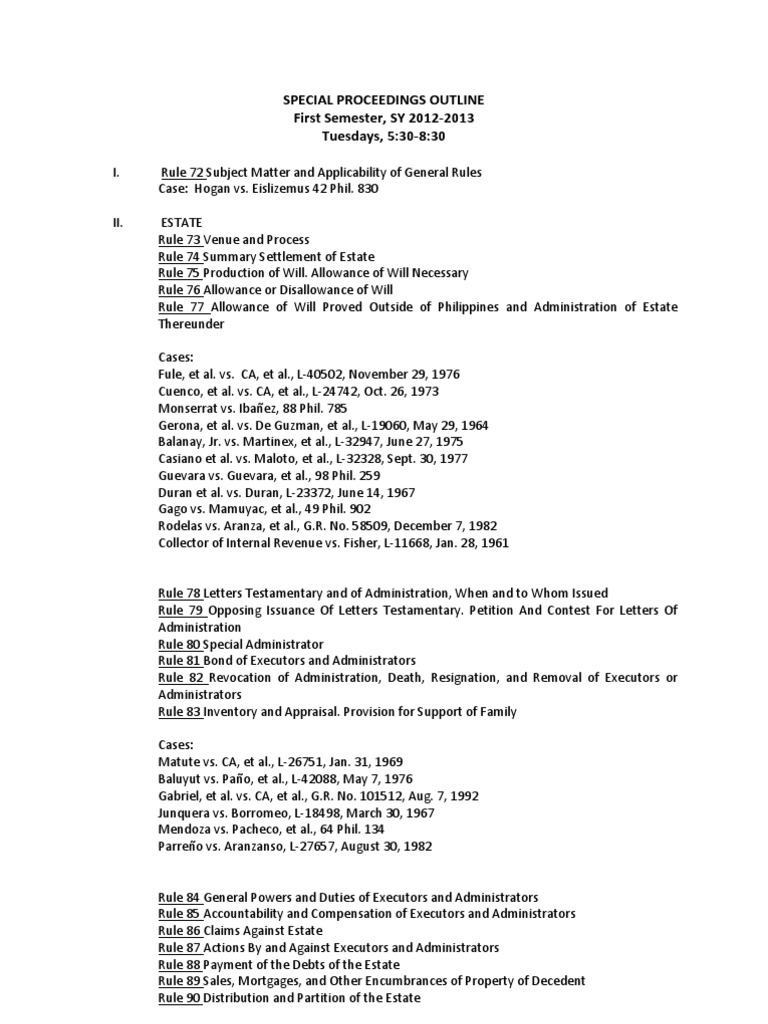 Special Proceedings Rules Outline | PDF | Civil Law (Common Law ...