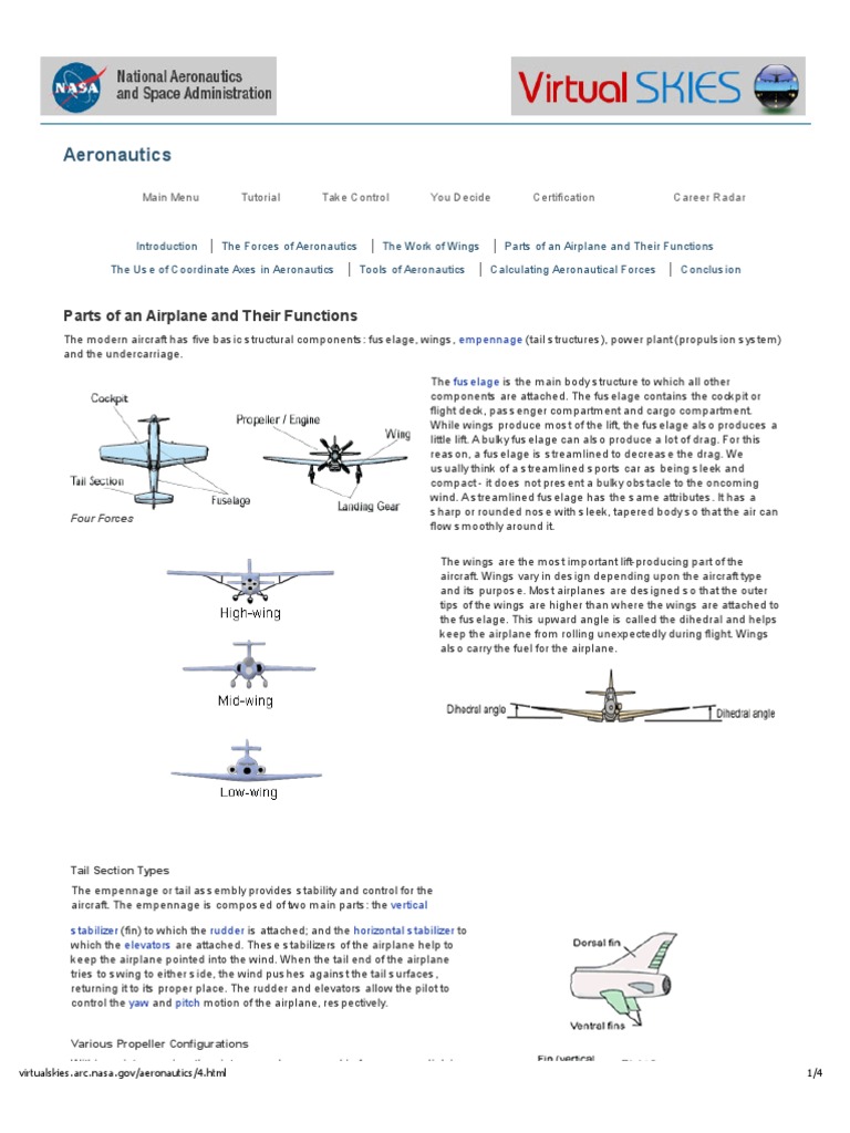 Aeronautics: Parts of An Airplane and Their Functions | PDF