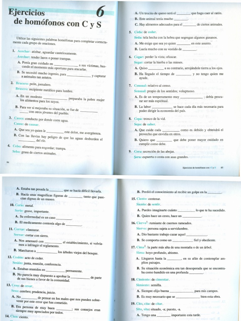 EJERCICIOS HOMOFONAS CyS | Descargar gratis PDF | Alimentos | Idiomas