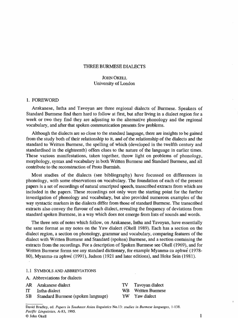 Three Burmese Dialect by John Okell | PDF | Foreign Language Studies