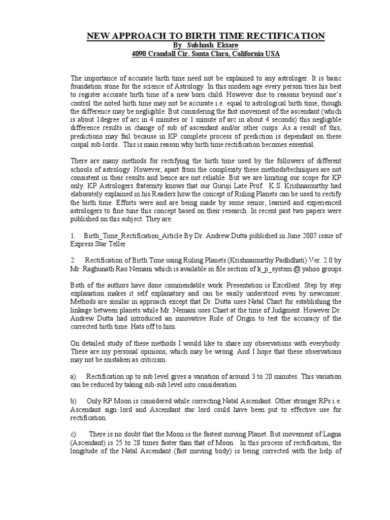 Birth Time Rectification | PDF | Astrology | Occult