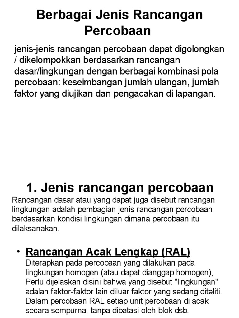 Berbagai Jenis Rancangan Percobaan | PDF
