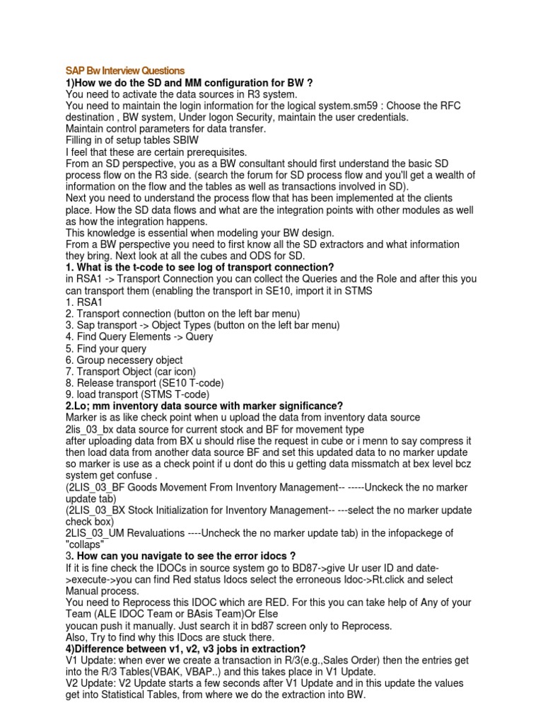 SAP BW Interview Questions | PDF | Business Process | Specification (Technical Standard)