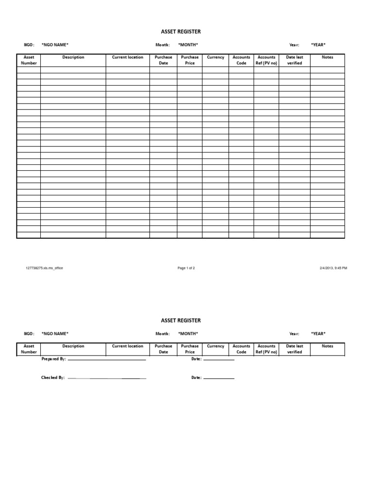 Fixed Asset Register | PDF