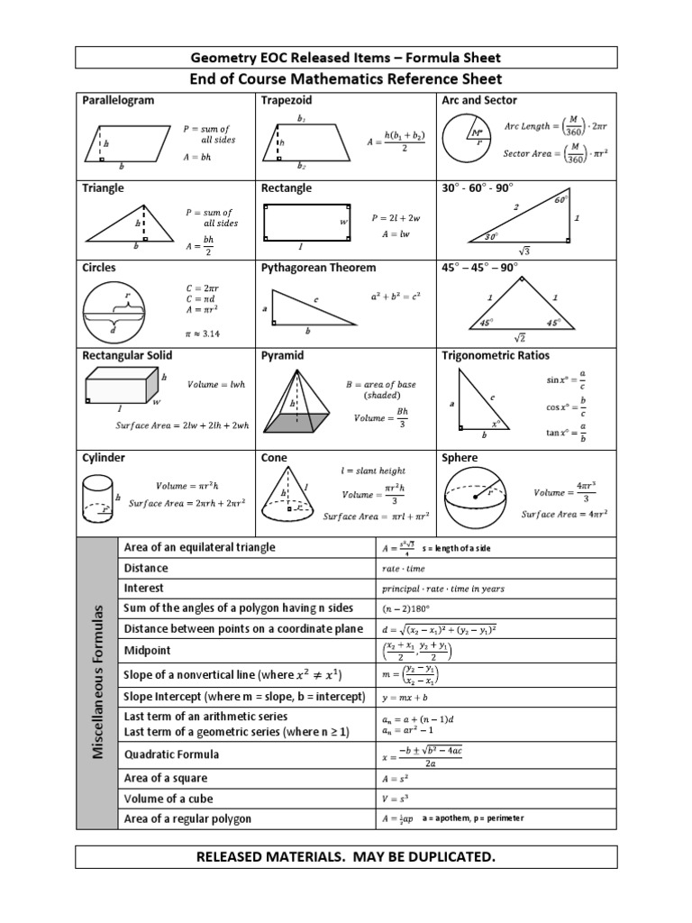 Geometry Formula Sheet | Download Free PDF | Area | Triangle