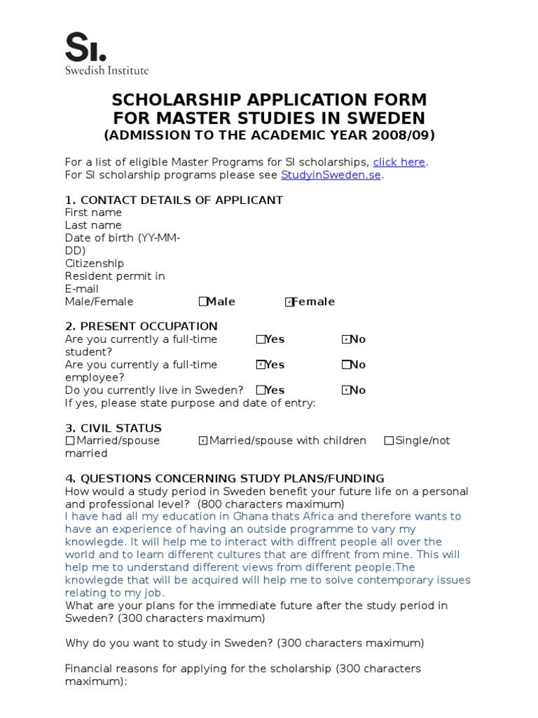 Swedish Institute Scholarship Application Form_2 | Question | Integrity
